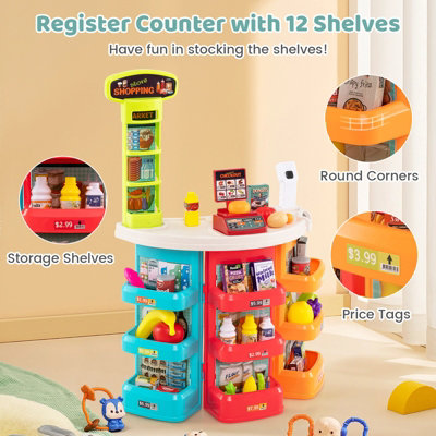 COSTWAY Supermarket Playset Kids 76 PCS Pretend Play Grocery Store Set-Blue