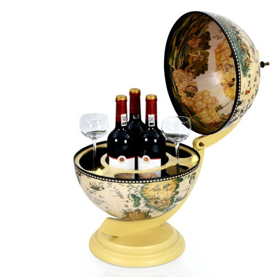 Costway Tabletop Globe Bar Cabinet Storage w/Nautical Chart Wood Wine Stand