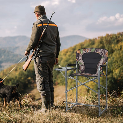 Costway Tall Hunting Chair Folding Oversized Director Chair w Side Table Portable Camping Chair