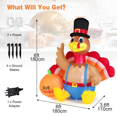 Costway Thanksgiving Inflatable Turkey with Pumpkin Indoor Outdoor Blow ...