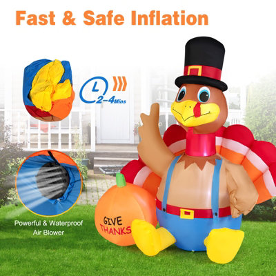 Costway Thanksgiving Inflatable Turkey with Pumpkin Indoor Outdoor Blow ...