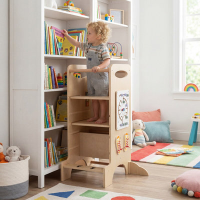 COSTWAY Toddler Step Stool Wooden Kids Standing Tower w/ 3-Level ...