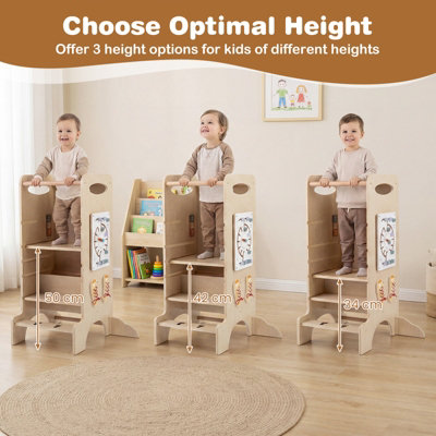 COSTWAY Toddler Step Stool Wooden Kids Standing Tower w/ 3-Level ...