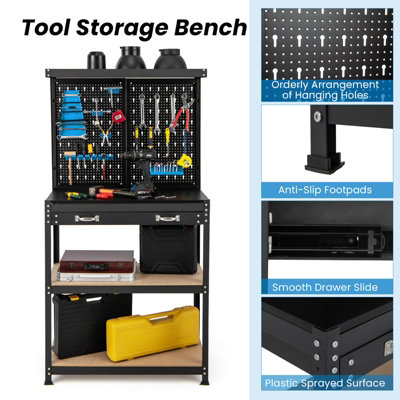 Costway Tool Storage Workbench w/ Pegboard Tool Organization Work Table ...