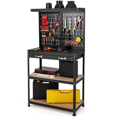 Costway Tool Storage Workbench w/ Pegboard Tool Organization Work Table ...