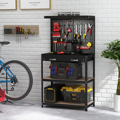 Costway Tool Storage Workbench w/ Pegboard Tool Organization Work Table ...