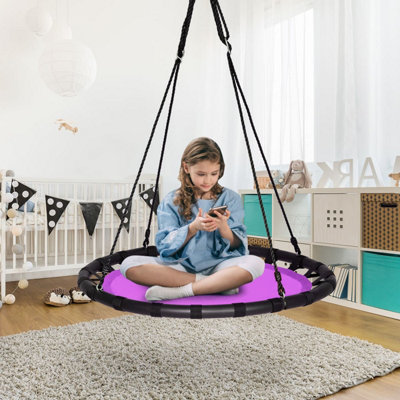 COSTWAY Tree Swing 100cm Saucer Round Tree Swing Height Adjustable-Purple