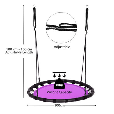 COSTWAY Tree Swing 100cm Saucer Round Tree Swing Height Adjustable-Purple