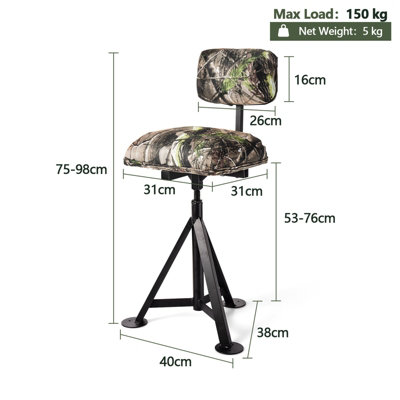 Costway Tripod Swivel Hunting Chair Portable Blind Stool Multi-Position ...