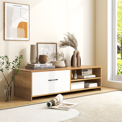 Costway TV Stand for 55 Inches TVs Wooden TV Console Table w 2 Open Shelf