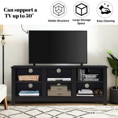 Costway TV Stand for TVs up to 55" Wooden 6 Storage Compartments TV ...