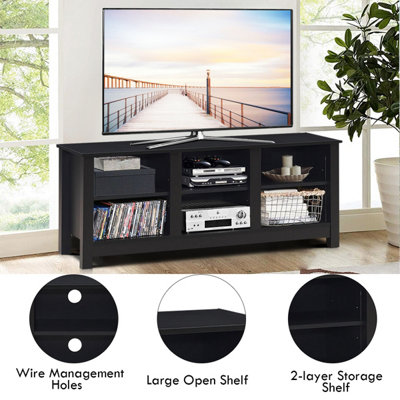 Costway TV Stand for TVs up to 55" Wooden 6 Storage Compartments TV ...