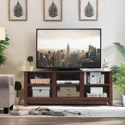 Costway TV Stand for TVs up to 55" Wooden 6 Storage Compartments TV ...