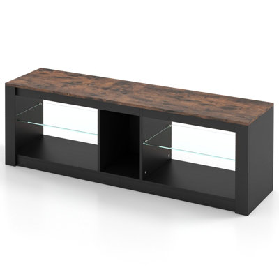 COSTWAY TV Stand w/ LED Light for 65" Modern Media Console Table w ...