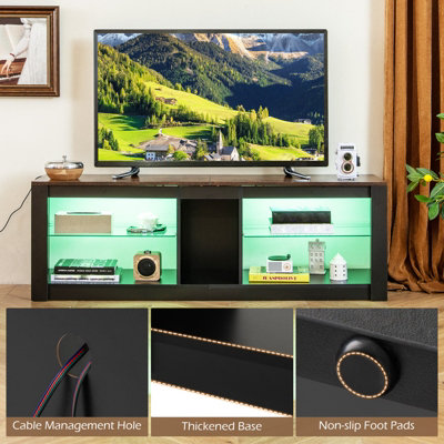COSTWAY TV Stand w/ LED Light for 65" Modern Media Console Table w ...
