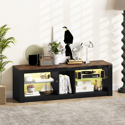 COSTWAY TV Stand w/ LED Light for 65" Modern Media Console Table w ...