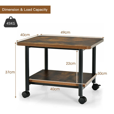 Costway Under Desk Printer Stand Storage Shelves with Casters