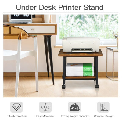 Costway Under Desk Printer Stand Storage Shelves with Casters