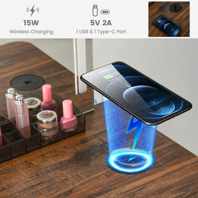 COSTWAY Vanity Table Set Modern Dressing Table w/ 3-Color Mirror ...