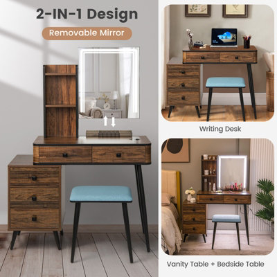 COSTWAY Vanity Table Set Modern Dressing Table w/ 3-Color Mirror ...