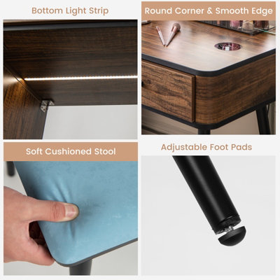 COSTWAY Vanity Table Set Modern Dressing Table w/ 3-Color Mirror ...
