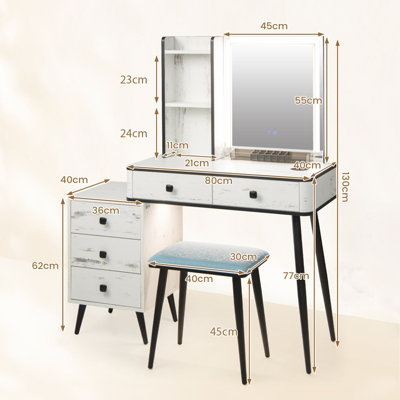 COSTWAY Vanity Table Set Modern Dressing Table w/ 3-Color Mirror ...