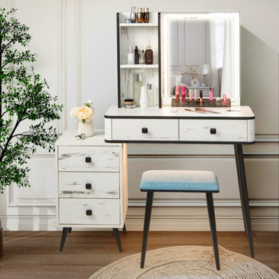 COSTWAY Vanity Table Set Modern Dressing Table w/ 3-Color Mirror ...