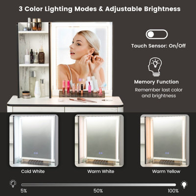 COSTWAY Vanity Table Set Modern Dressing Table w/ 3-Color Mirror ...
