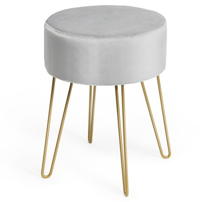 Costway Velvet Modern Round Footstool Ottoman Footrest Makeup Dressing ...