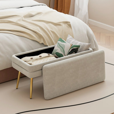 Costway Velvet Upholstered Storage Bench Bedroom Footrest Ottoman Bench W Removable Top