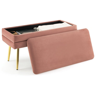 Buy Costway Velvet Upholstered Storage Bench Bedroom Footrest Ottoman ...