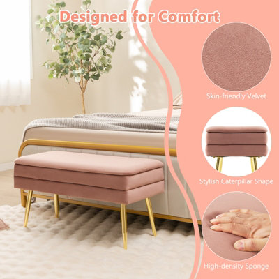 Buy Costway Velvet Upholstered Storage Bench Bedroom Footrest Ottoman ...