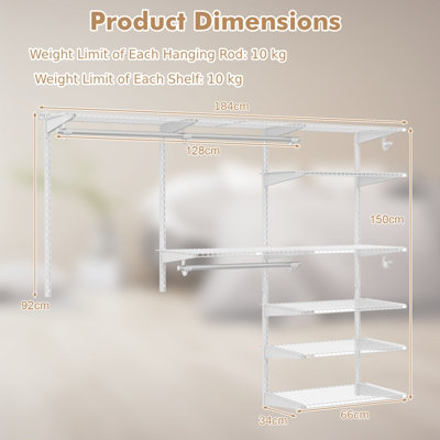 Costway Wall Mounted Closet System Metal Hanging Storage Organizer Rack ...