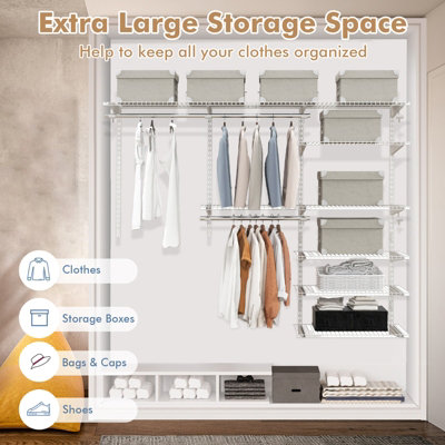 Costway Wall Mounted Closet System Metal Hanging Storage Organizer Rack ...