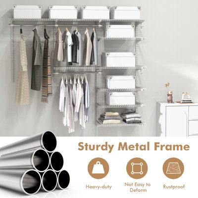 Costway Wall Mounted Closet System Metal Hanging Storage Organizer Rack ...