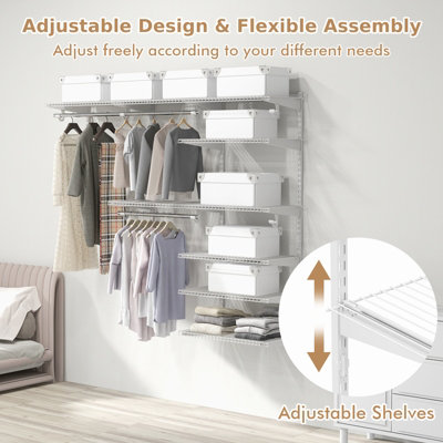 Costway Wall Mounted Closet System Metal Hanging Storage Organizer Rack ...