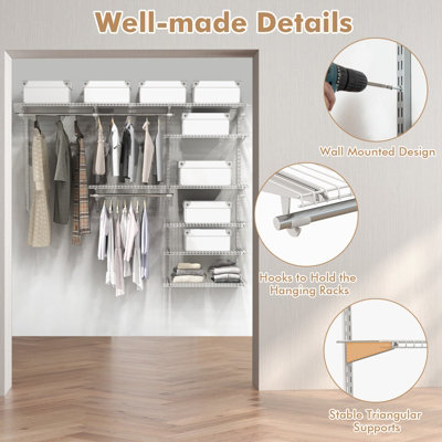 Costway Wall Mounted Closet System Metal Hanging Storage Organizer Rack ...