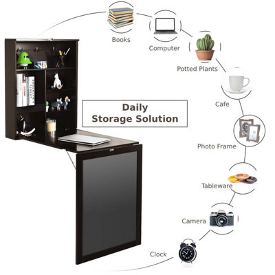 Costway Wall Mounted Computer Desk Folding Convertible Wall Table W ...