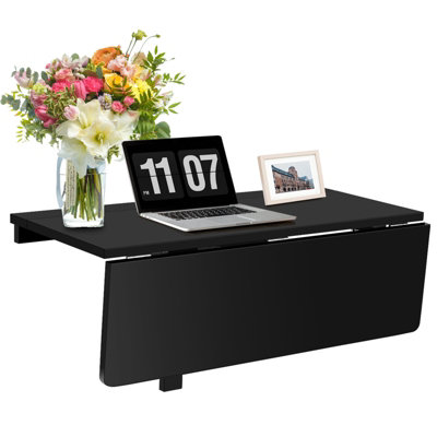 Costway Wall-mounted Drop-leaf Table Folding Floating Laptop Desk Space ...