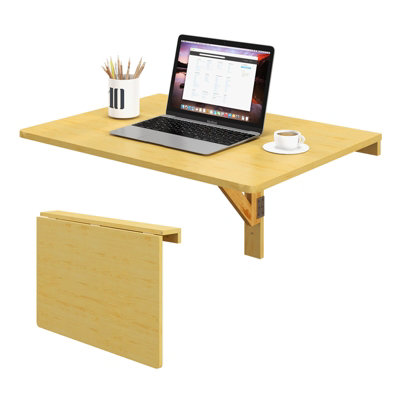 Costway Wall-mounted Drop-leaf Table Folding Floating Laptop Desk Space ...