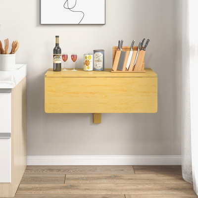 Costway Wall-mounted Drop-leaf Table Folding Floating Laptop Desk Space ...