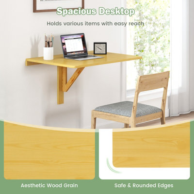 Costway Wall-mounted Drop-leaf Table Folding Floating Laptop Desk Space ...