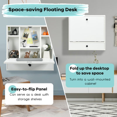 Costway Wall-mounted Drop-leaf Table Folding Floating Laptop Desk ...
