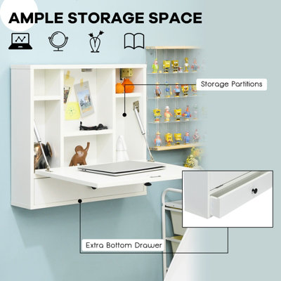 Costway Wall-mounted Drop-leaf Table Folding Floating Laptop Desk ...