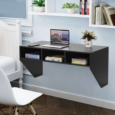Costway Wall Mounted Floating Computer Desk Wood PC Working Studying ...