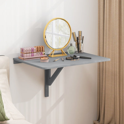 COSTWAY Wall Mounted Folding Table 80 x 60 cm Drop-Leaf Desk