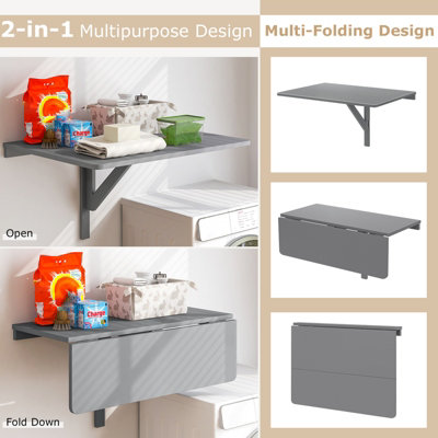 COSTWAY Wall Mounted Folding Table 80 x 60 cm Drop-Leaf Desk