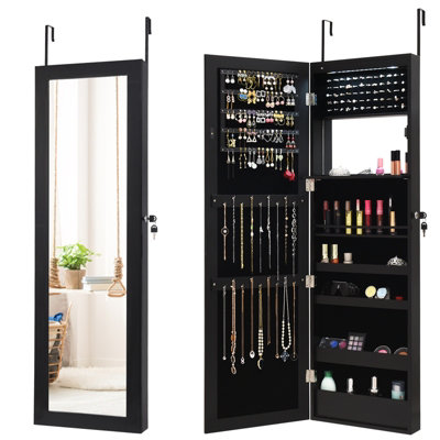 Costway Wall mounted Jewelry Storage Cabinet Door Hanging Jewelry Armoire w Full Mirror