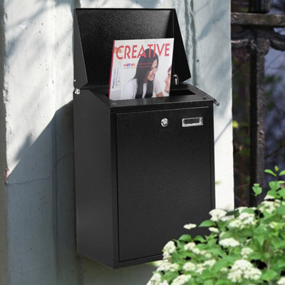 Costway Wall Mounted Outdoor Large Lockable Mailbox Steel Locking Home ...