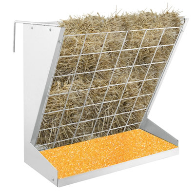 Costway Wall-Mounted Sheep Hay Rack 2-in-1 Hay & Grain Feeder Handing ...